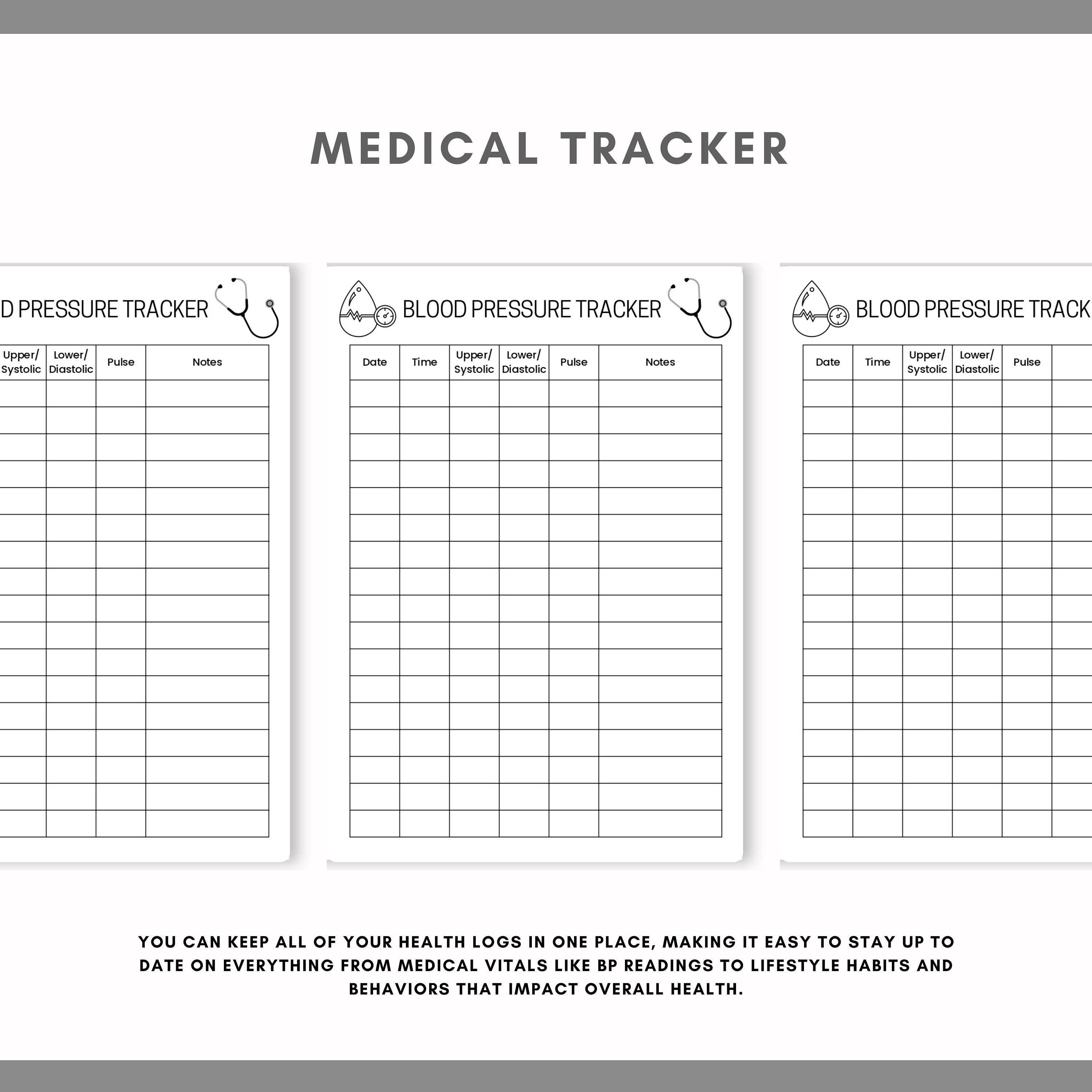 Printable Blood Pressure Chart Tracker, Blood Pressure Tracker, High ...