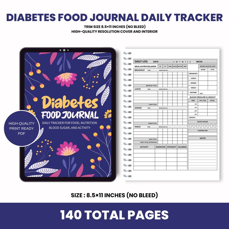 Printable Diabetes Food Journal Daily Tracker, Blood Sugar Log ...