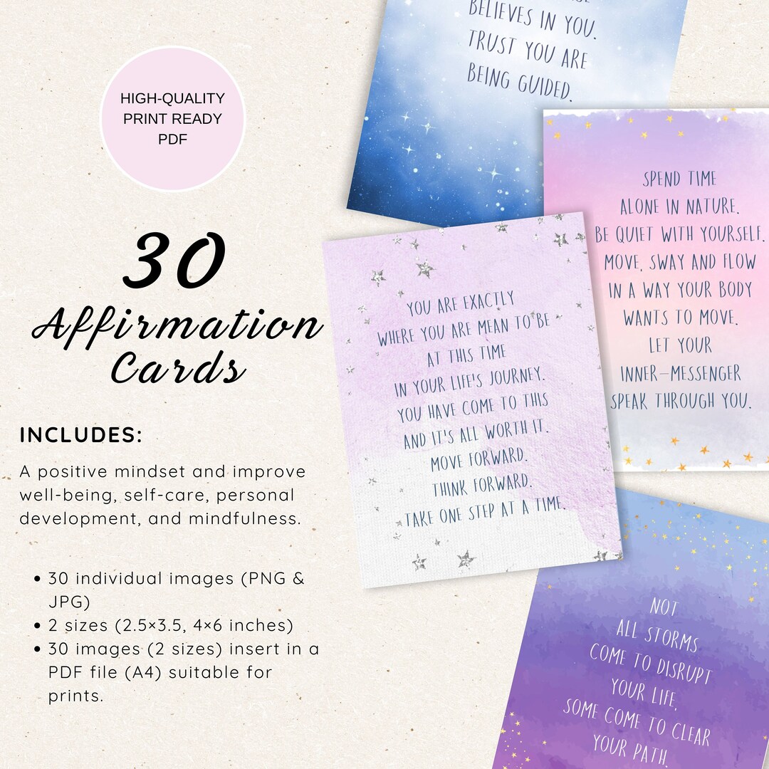 30 Printable Affirmation Cards, Affirmation Deck, Positive Quotes Flash ...