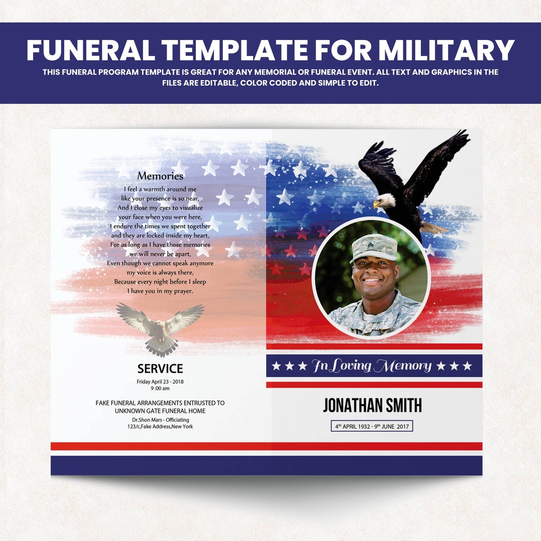 Military Army Memorial Program Template, Military Funeral Card Template ...