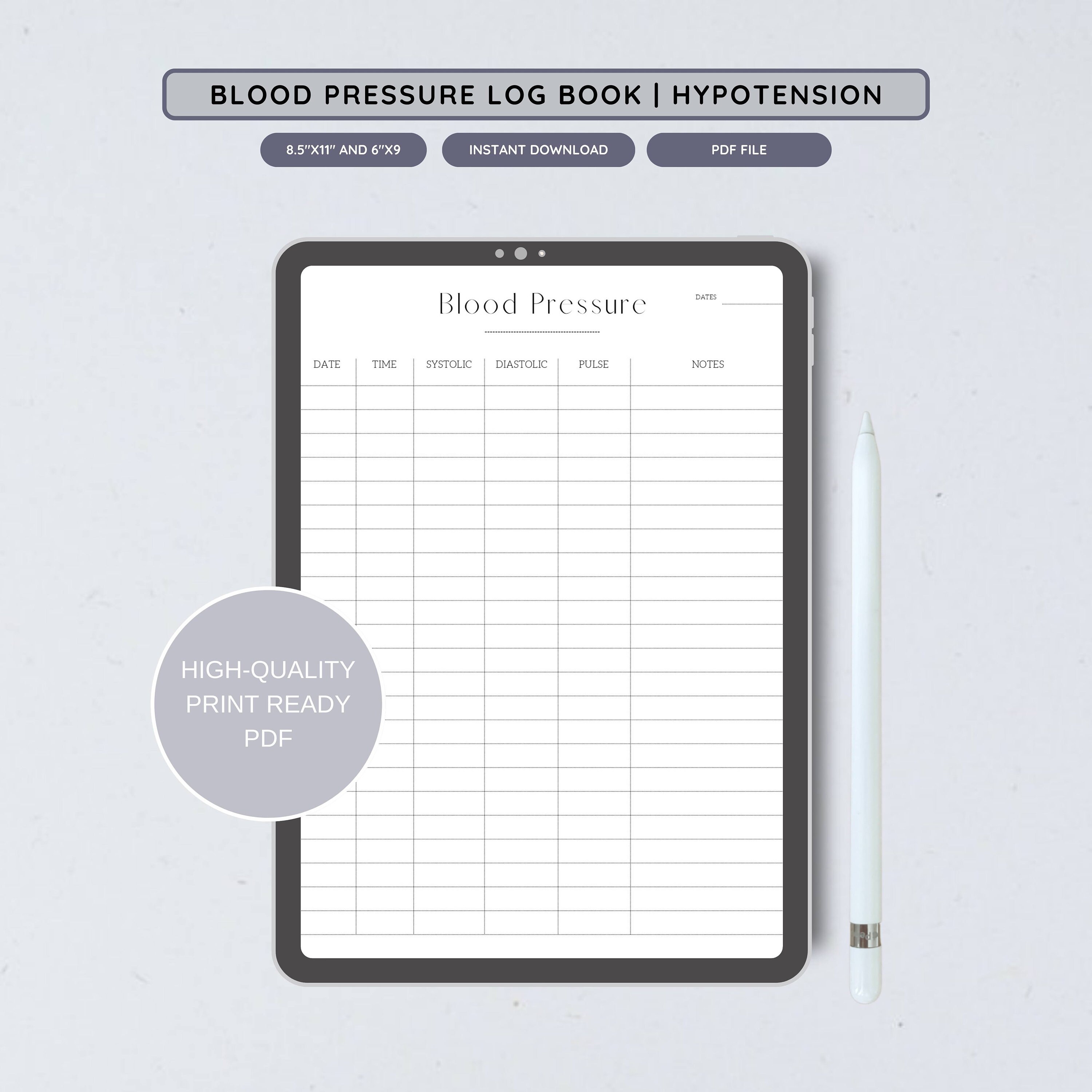 Printable Blood Pressure Log Book: Daily Tracker for Hypotension & High ...