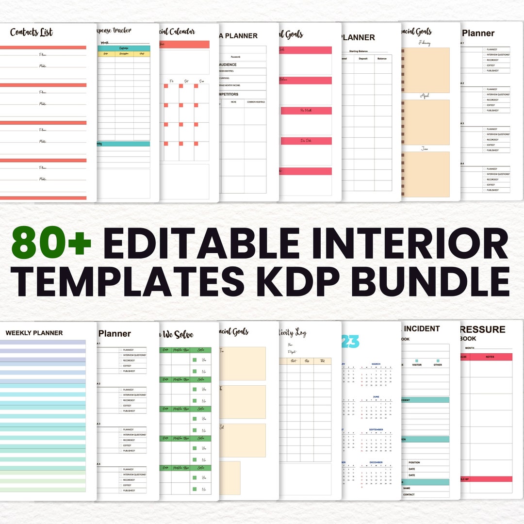 Editable Interior Templates KDP Bundle, Planner Templates Bundle ...