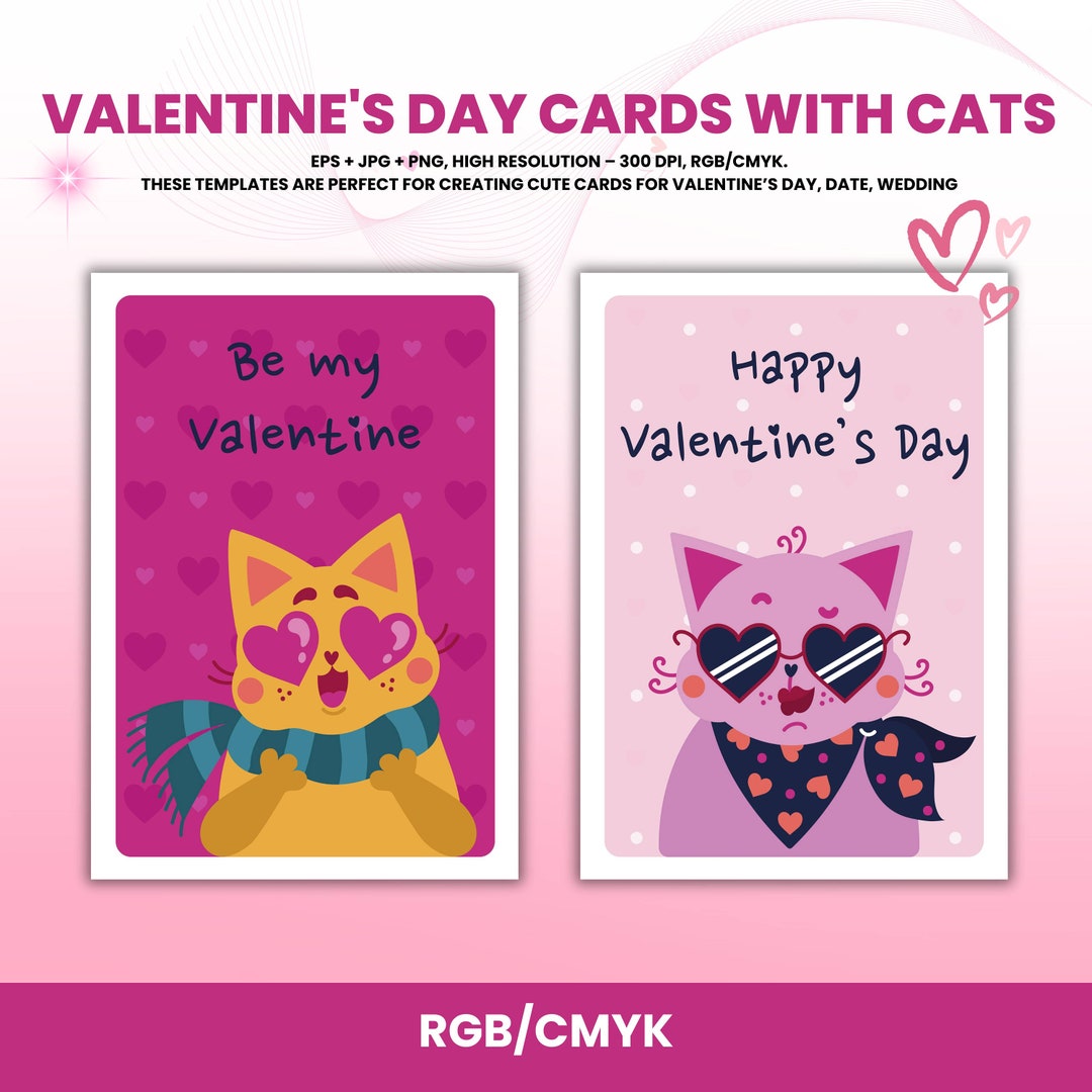 Printable Cat Valentine's Day Cards, Cute Cat Valentine's Day Cards ...
