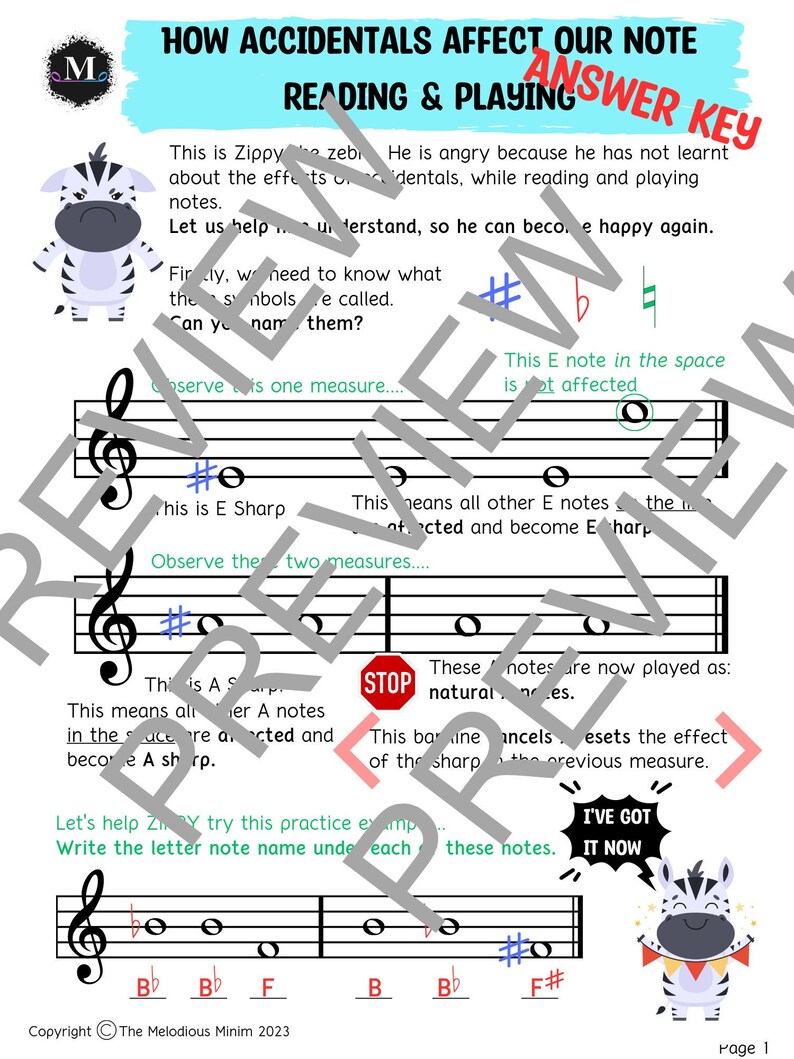 The Effects of Accidentals Worksheet Answ Key Music Theory - Etsy