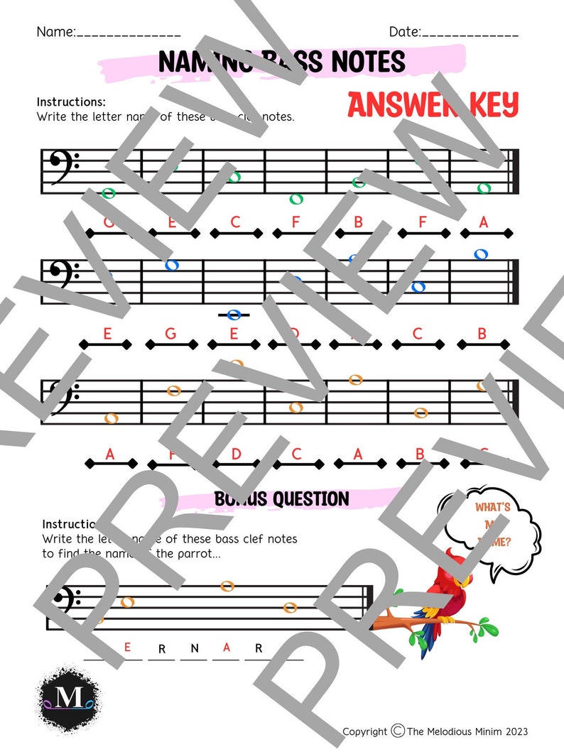 Naming Notes in the Bass Clef - Etsy