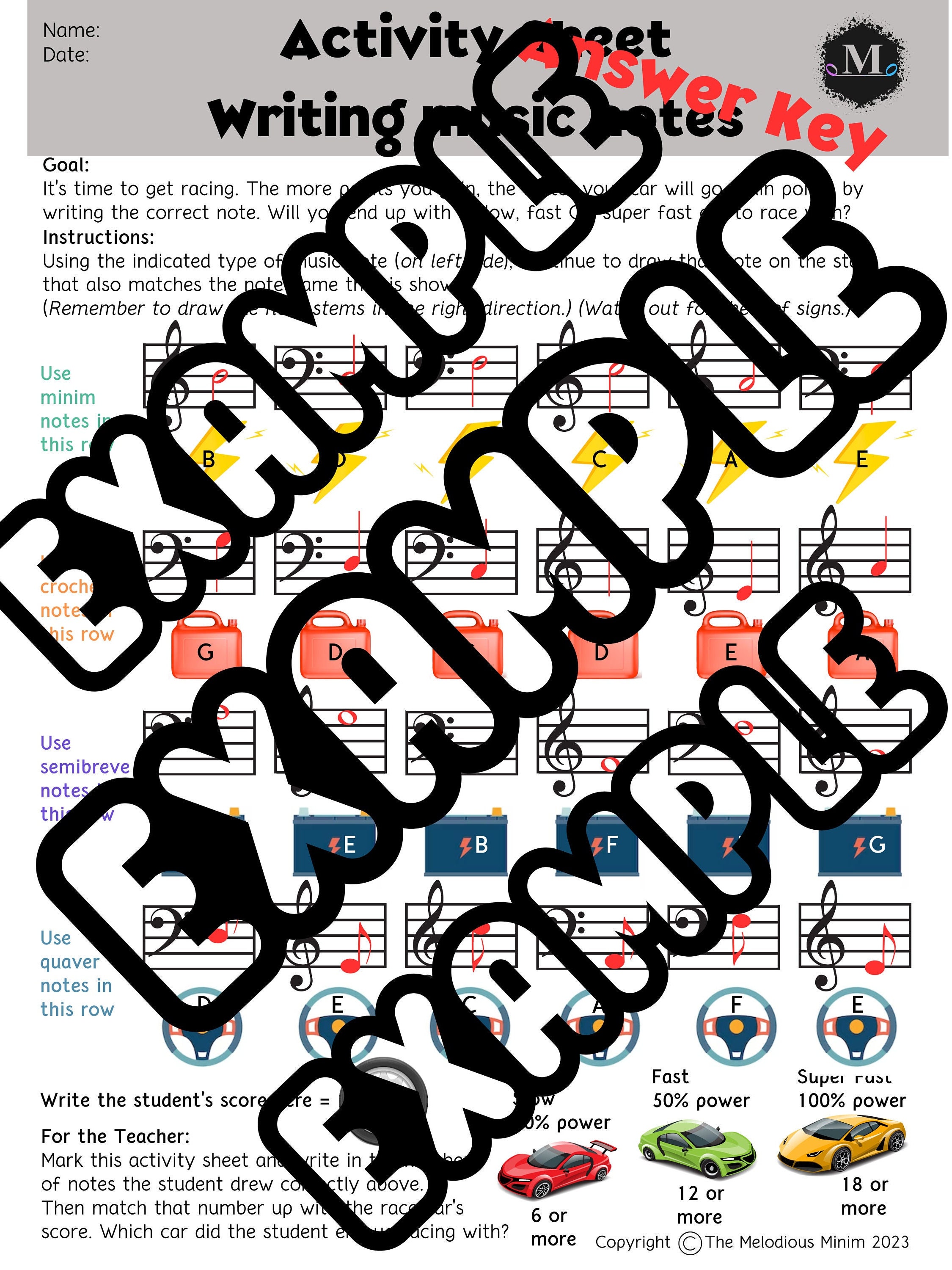 Practice Writing Music Notes Fast Supercar Challenge Version - Etsy
