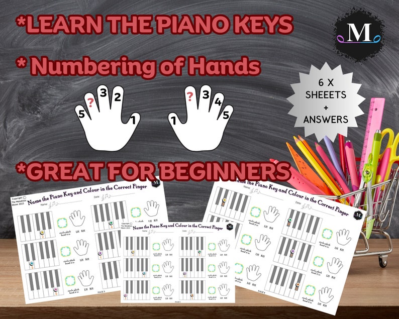 Piano for Beginners | Name the Piano Keys | Colour in the Finger | Left ...