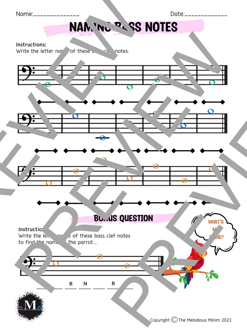 Naming Notes in the Bass Clef - Etsy