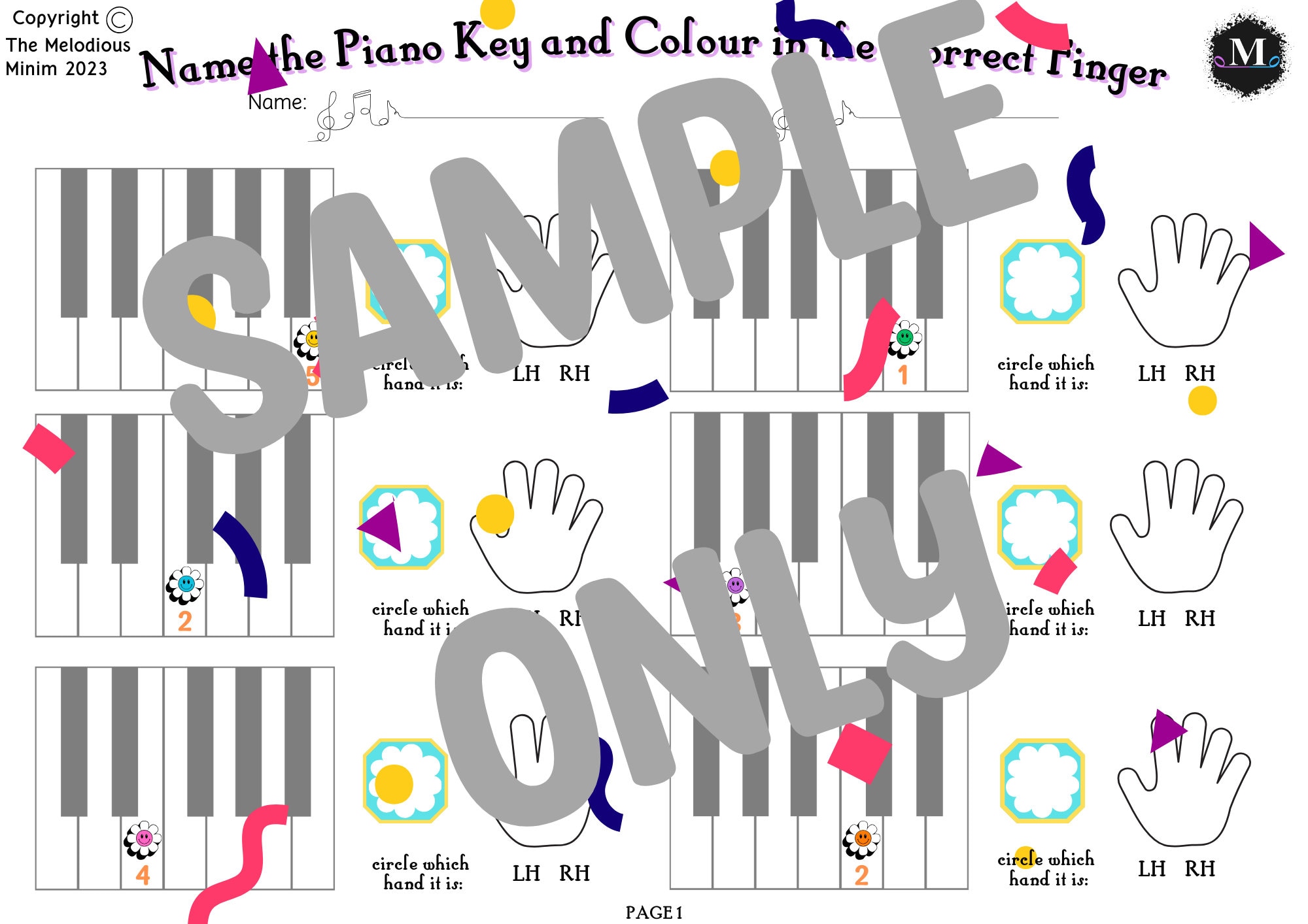 Piano for Beginners | Name the Piano Keys | Colour in the Finger | Left ...