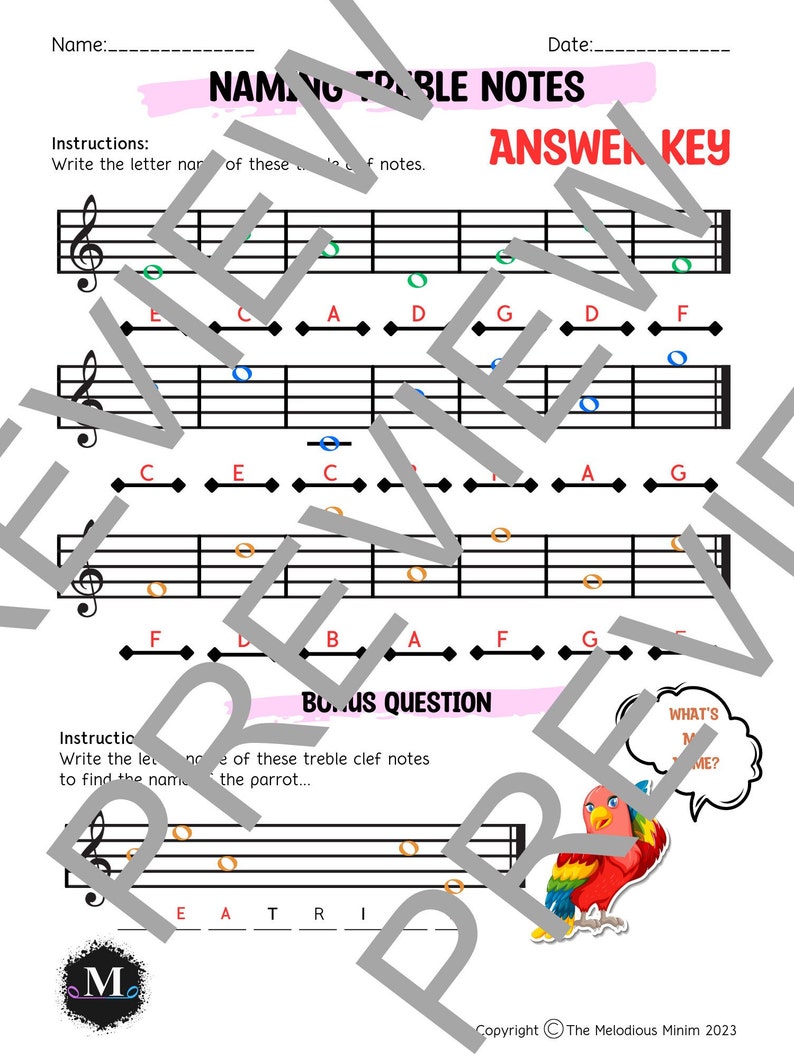 Naming Notes in the Treble Clef - Etsy