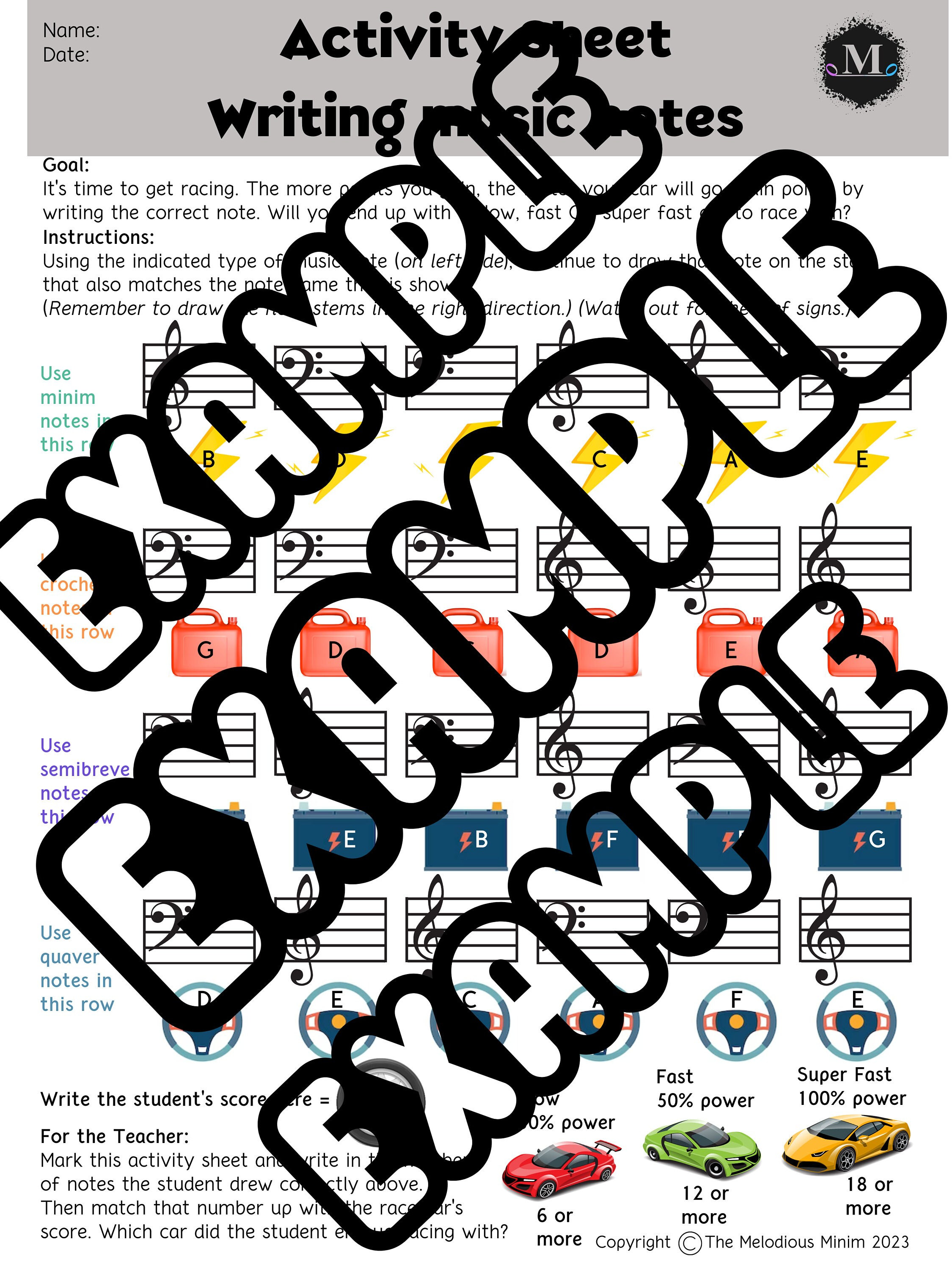 Practice Writing Music Notes Fast Supercar Challenge Version - Etsy