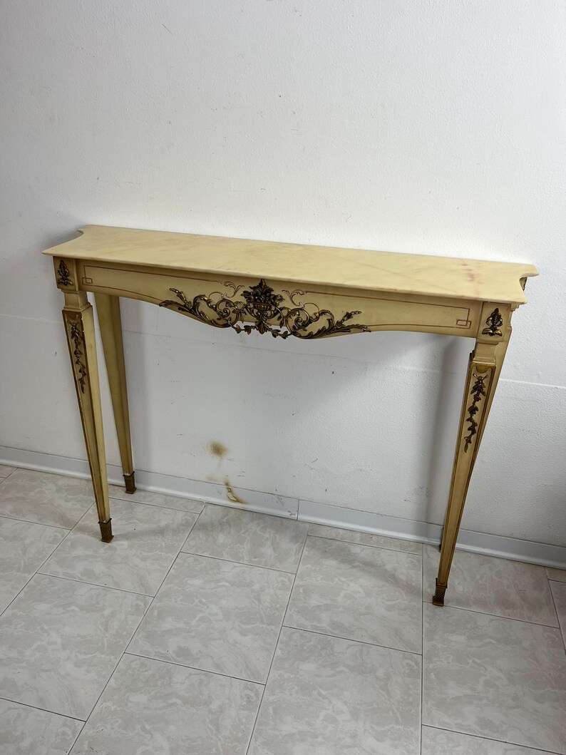 Neoclassical Italian Console Table, Lacquered Wood, Marble Top, 1930s ...