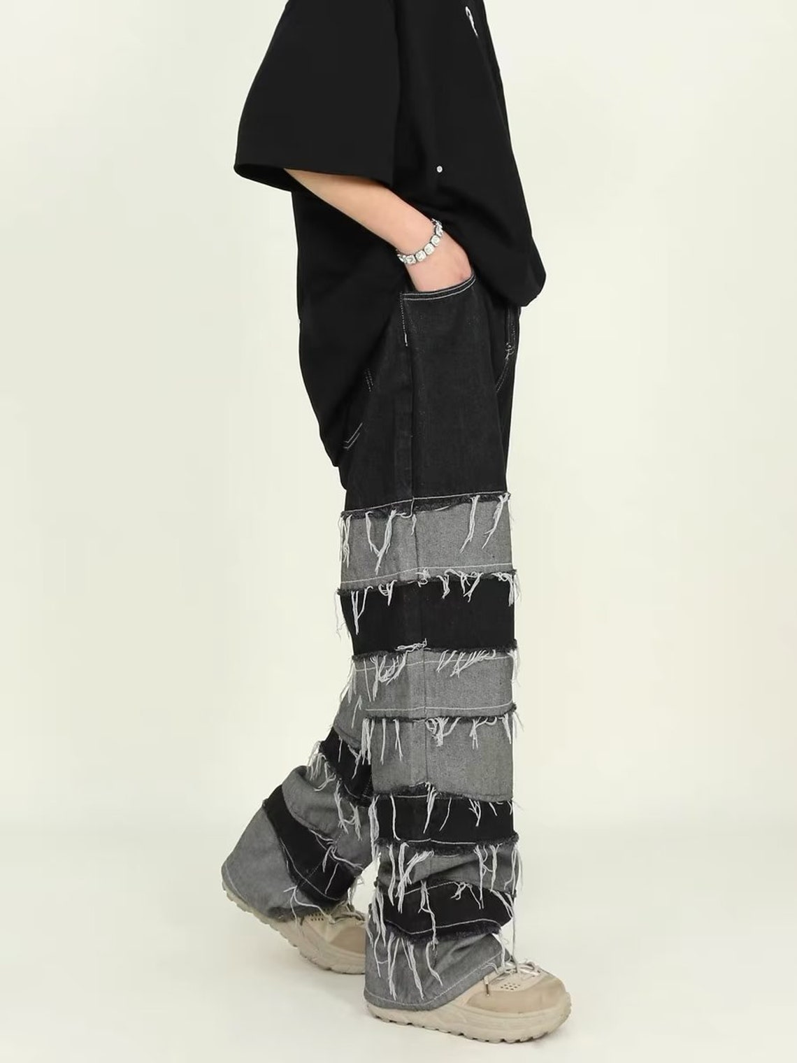 Buy Y2K Ripped Design Baggy Jeans Straight Hip Hop Denim Online in ...