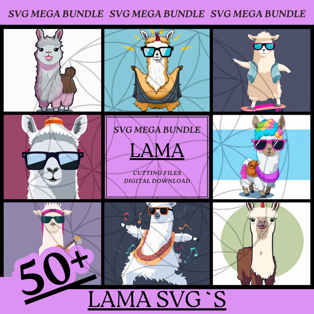 SVG MEGA Bundle, 50 Llamas, Llama, Clip Art, Archivo de corte, Descarga ...
