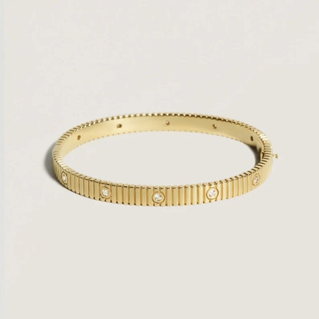 Flush Set Diamond Round Gold Cuff Bangle Bracelet in 10K 14K 18K Gold ...