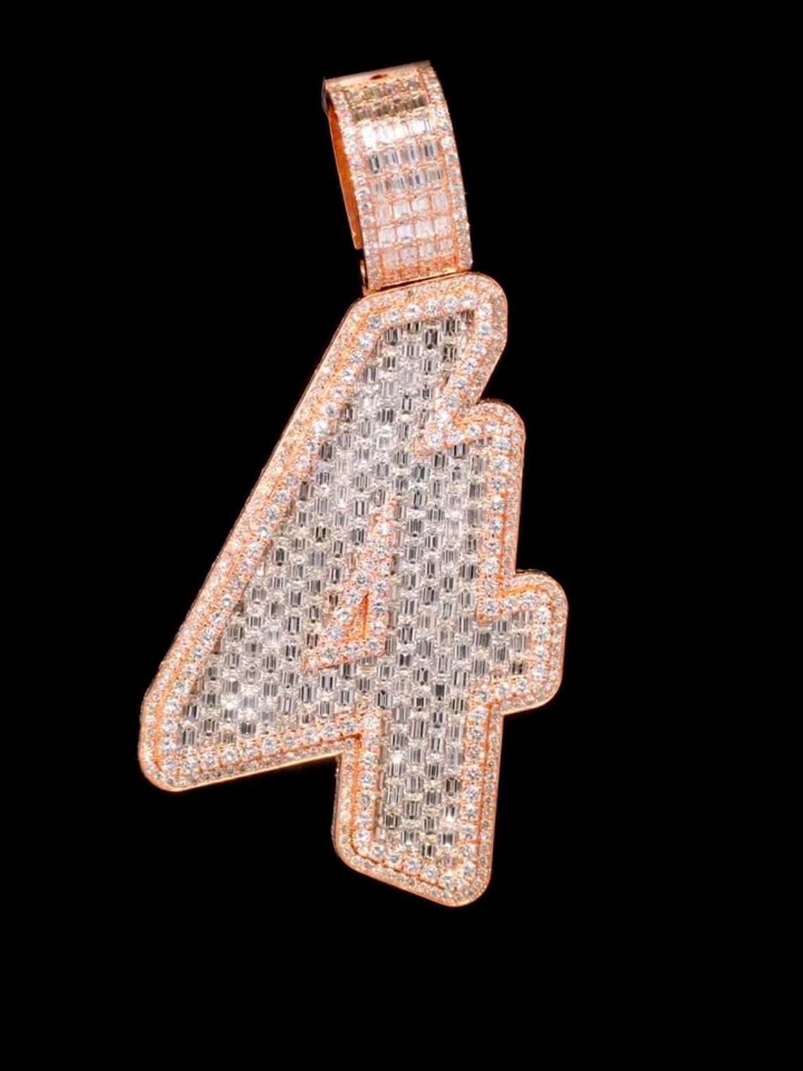 Custom Diamond Number 4 Pendant – Iced Out Baguette VVS1 Necklace, Hip ...