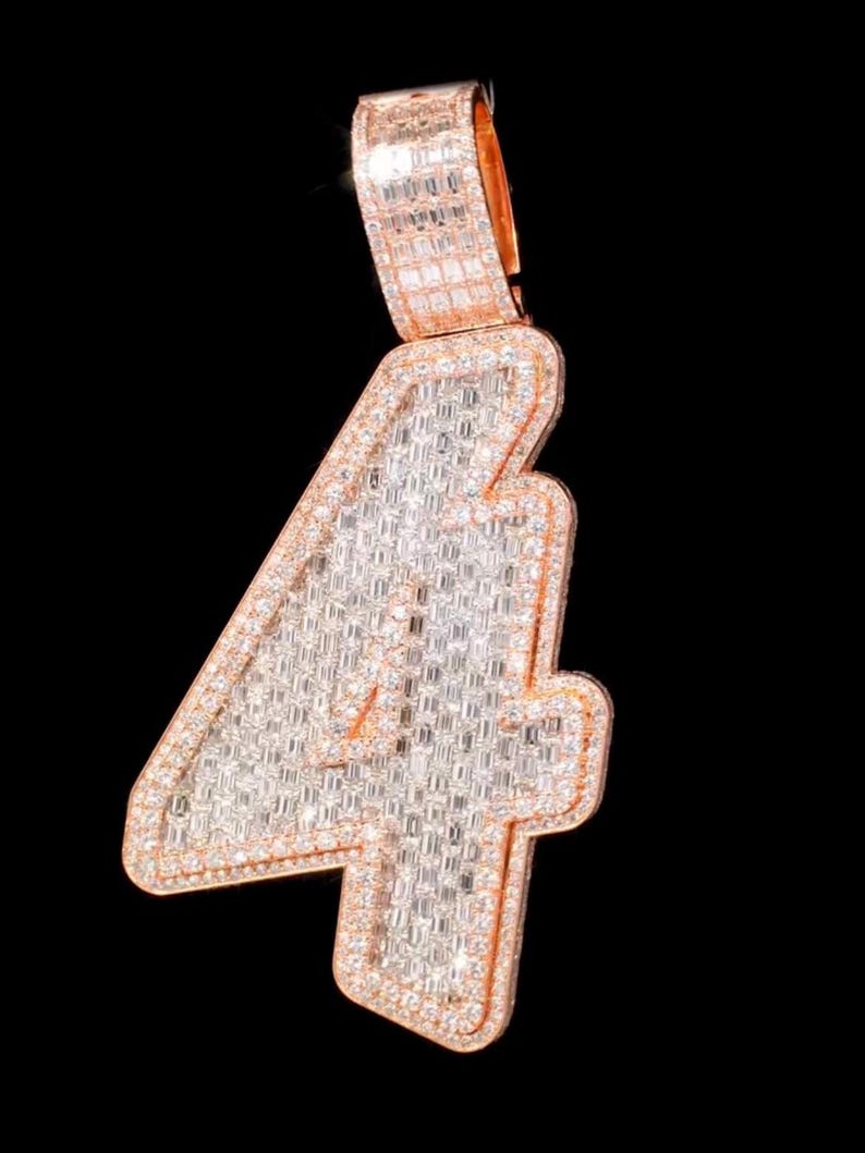 Custom Diamond Number 4 Pendant – Iced Out Baguette VVS1 Necklace, Hip ...