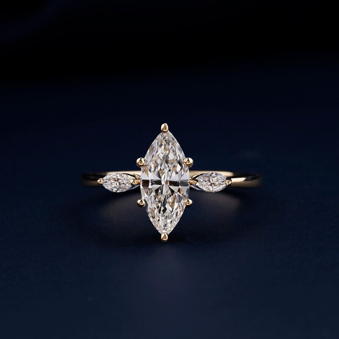 Marquise Cut Lab Grown Diamond Engagement Ring,1 CT Marquise Three ...