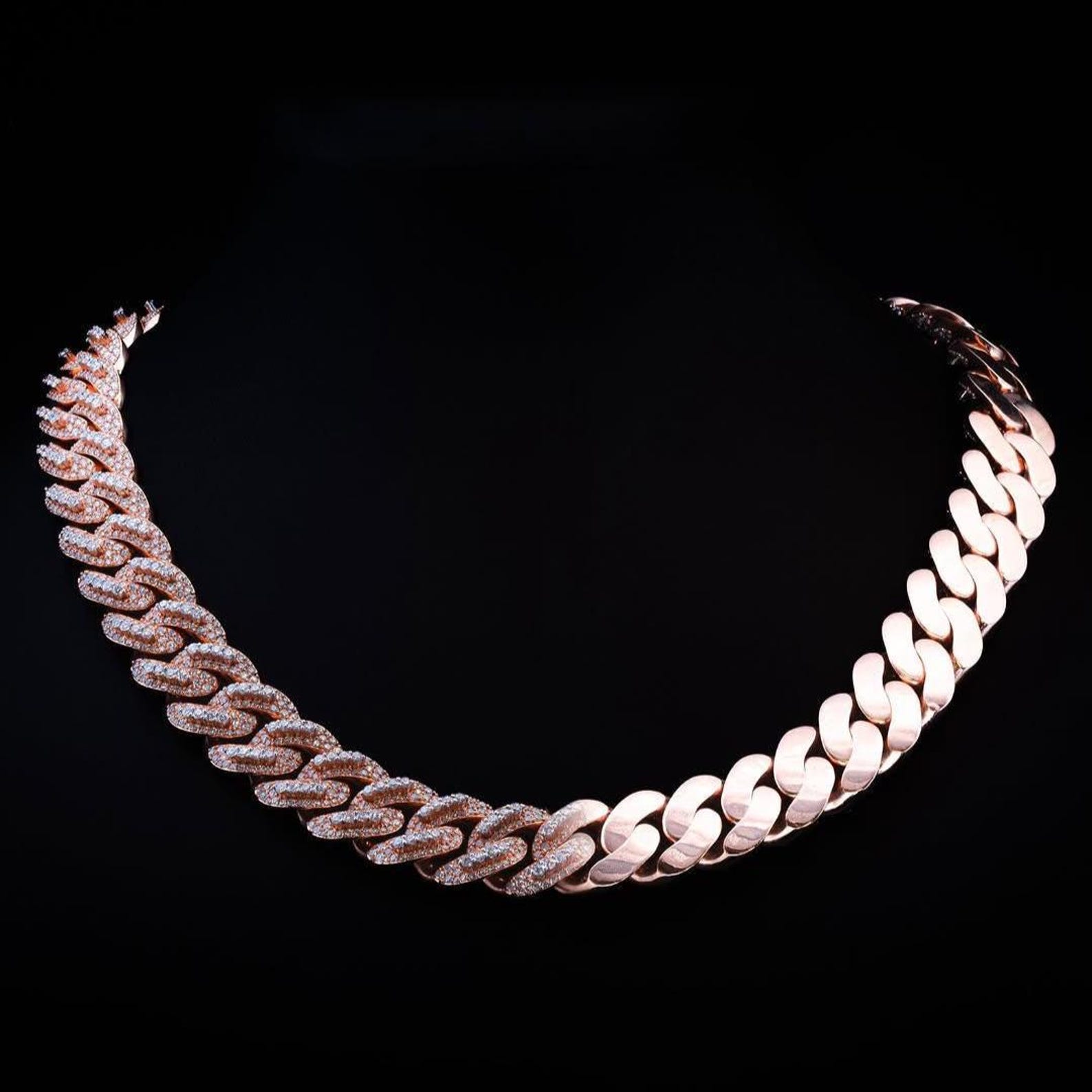 Rose Gold Cuban Link Chain | Iced Out Hip Hop Necklace | Men's Bling ...