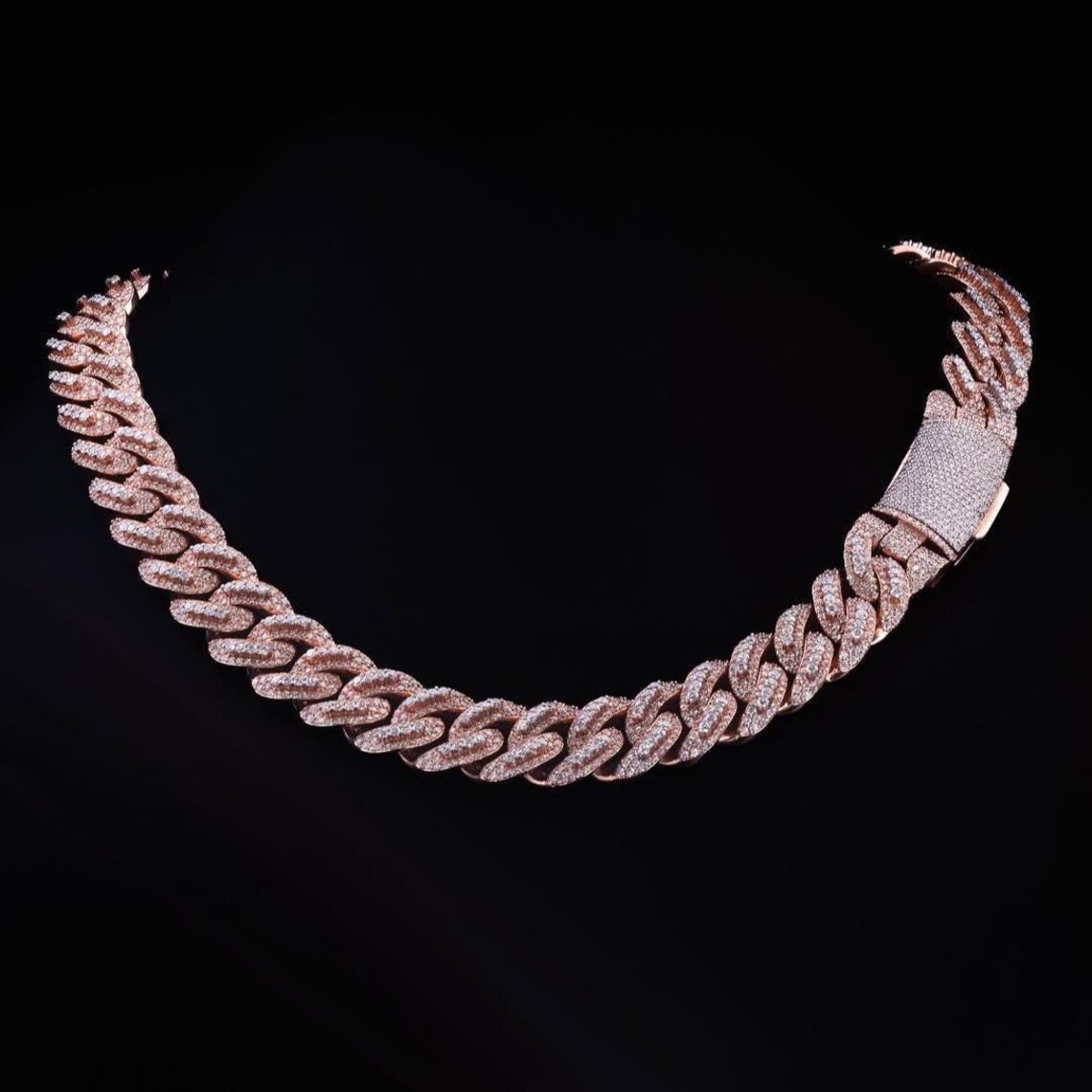 Rose Gold Cuban Link Chain | Iced Out Hip Hop Necklace | Men's Bling ...