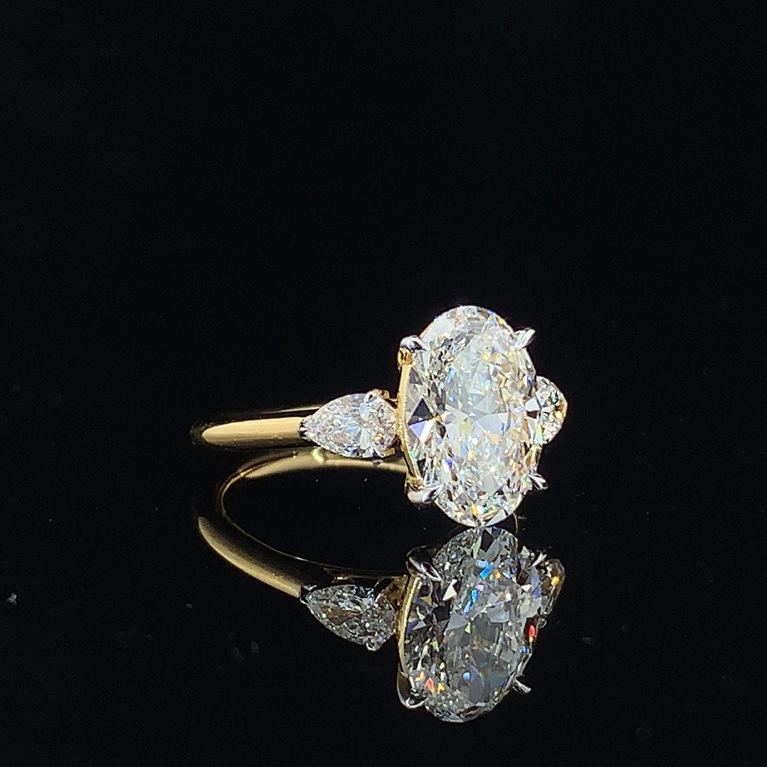 Oval Cut Trilogy Ring, 2 CT Oval Lab Grown Engagement Ring, Oval Cut ...