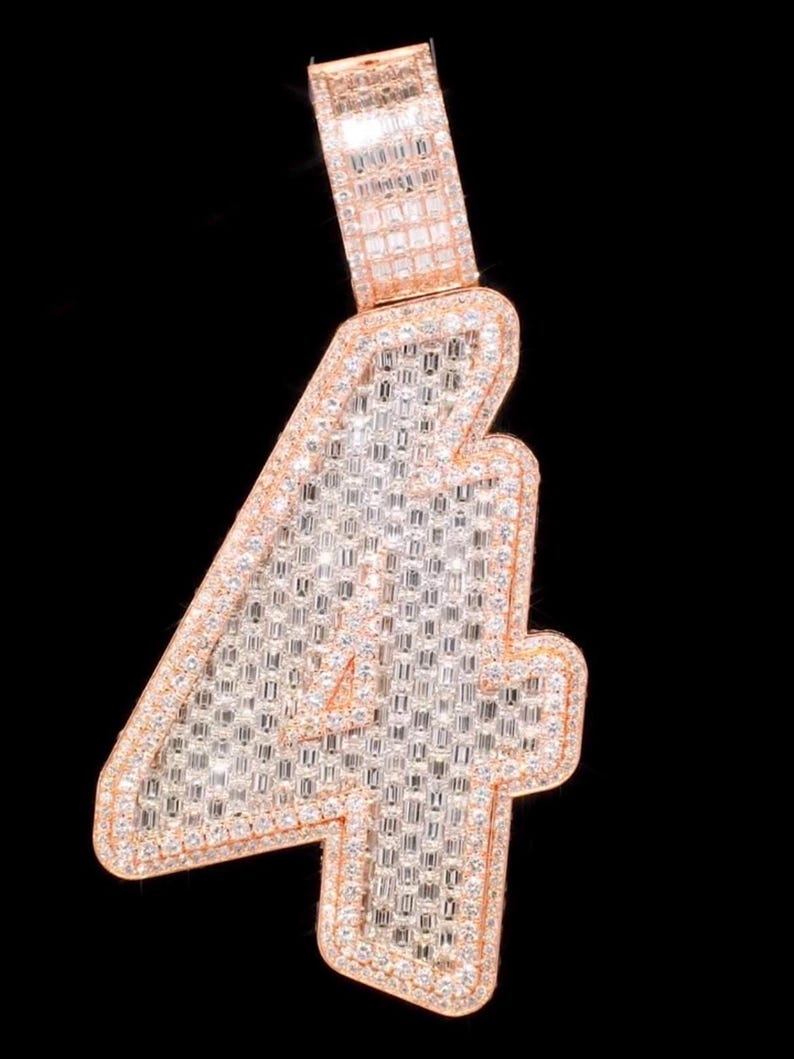 Custom Diamond Number 4 Pendant – Iced Out Baguette VVS1 Necklace, Hip ...