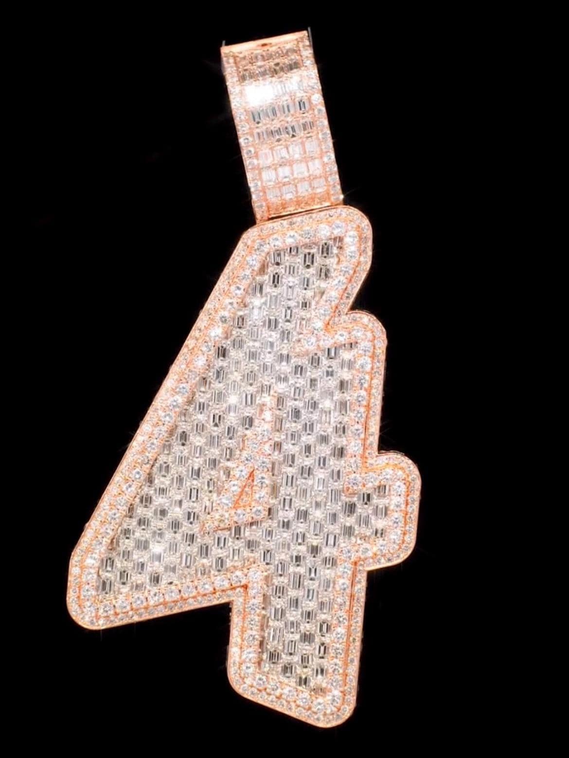 Custom Diamond Number 4 Pendant – Iced Out Baguette VVS1 Necklace, Hip ...