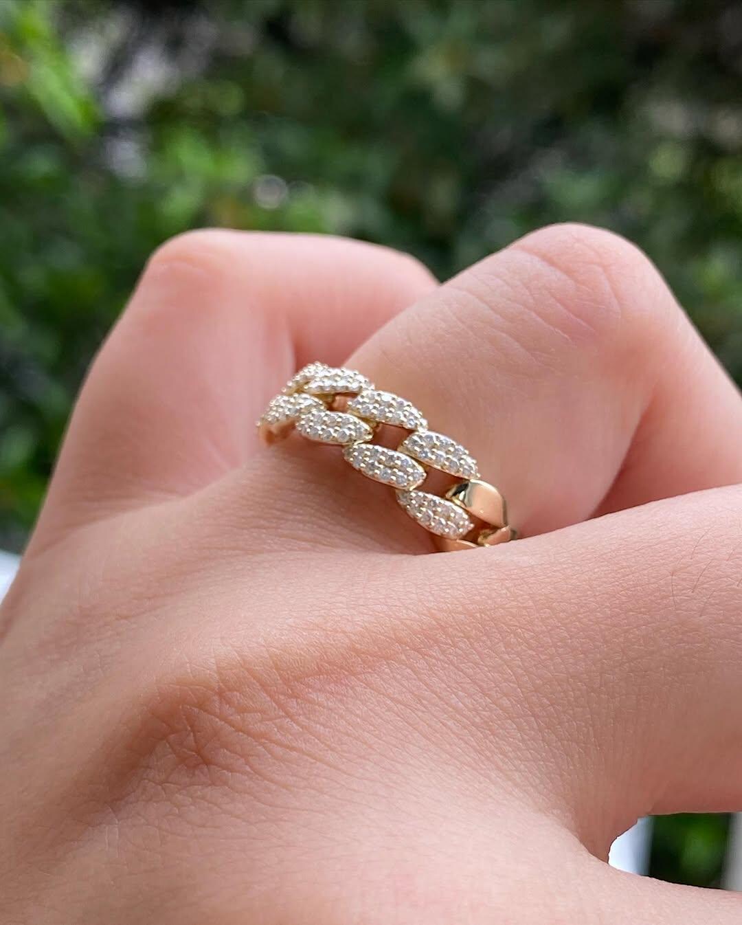 Cuban Link Chain Wedding Ring, Round Cut Moissanite Engagement Ring ...