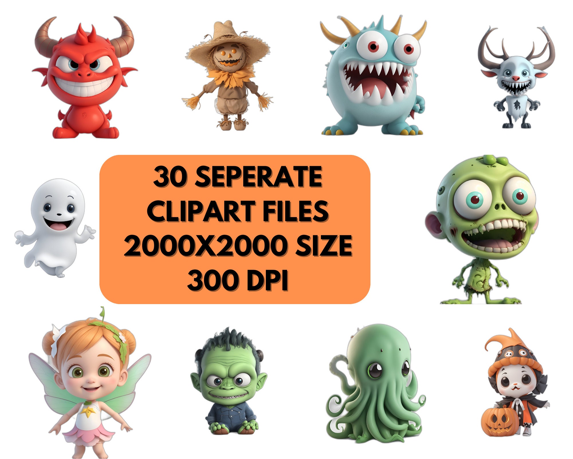 Halloween Cartoon Character Clip Art Fun and Spooky Graphics Instant ...