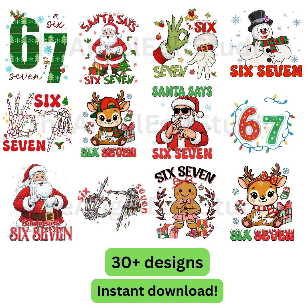 30+ Christmas Meme SIX Seven Png Bundle, Santa Says 67 Clipart Png, 67 ...