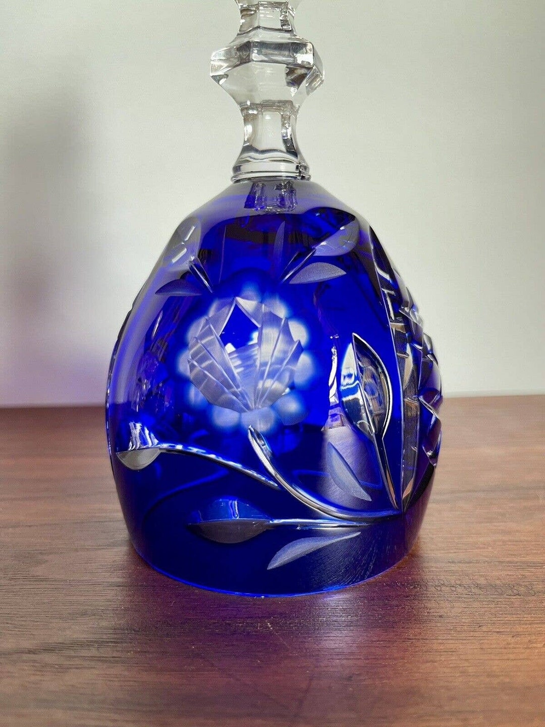 German Bohemian Glass Cobalt Blue Lead Crystal Bell Floral & - Etsy