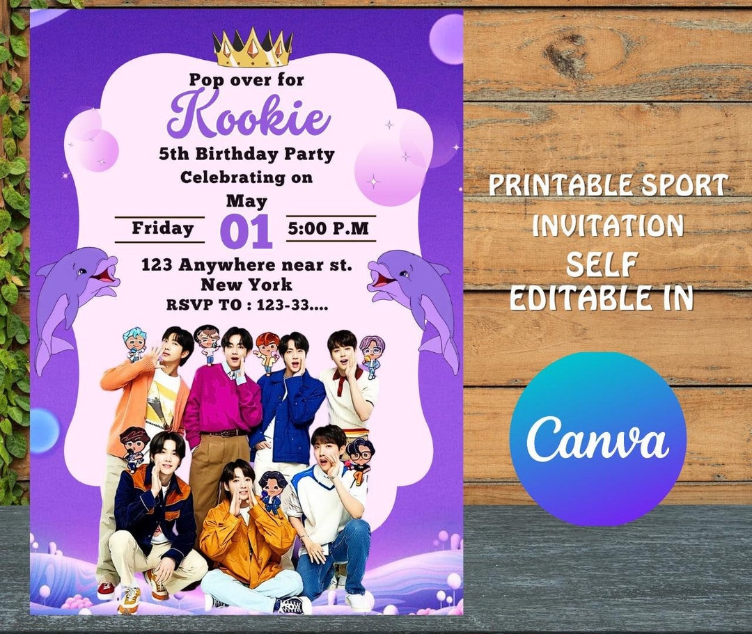 BTS Theme Digital Invitation/ BTS Bangtan Kpop Group Invitation/kpop ...