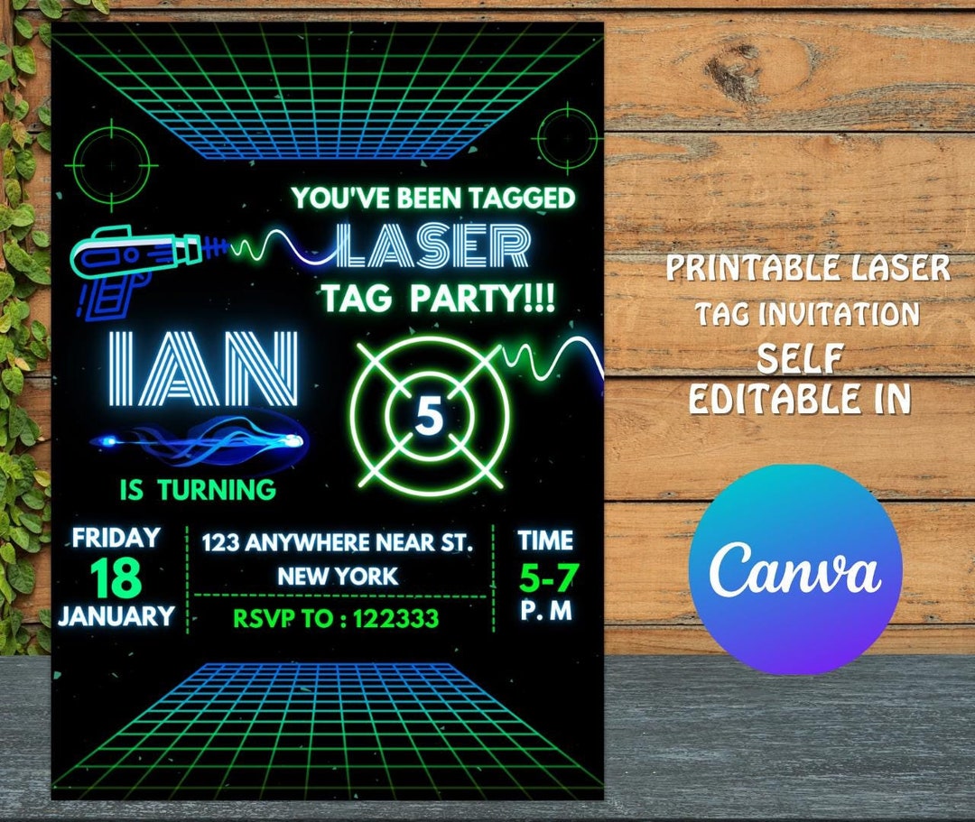 EDITABLE Laser Tag Birthday Invitation, Laser Tag Party Invite Template ...
