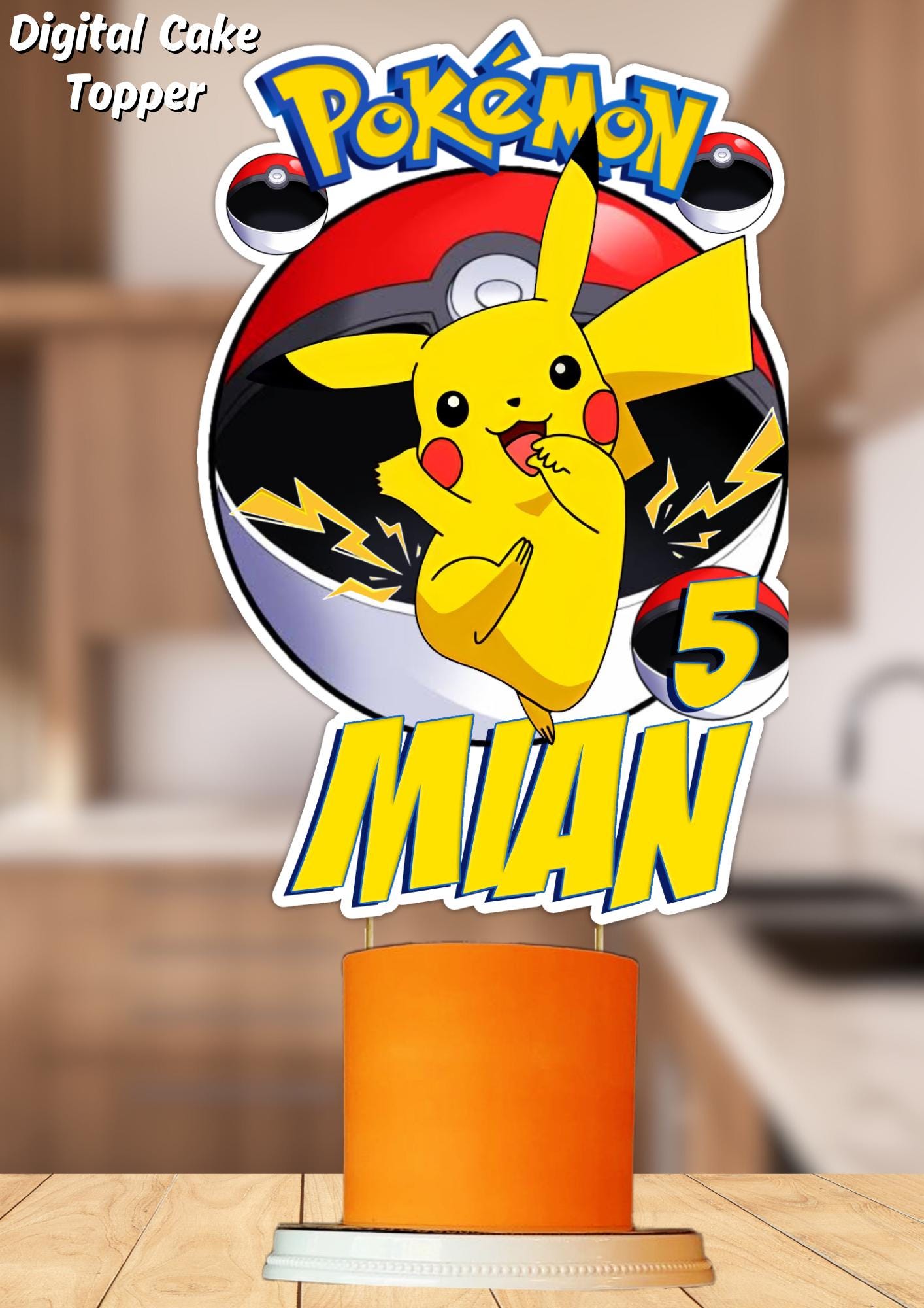 Pikachu Cake Topper Pokemon Cake Topper Pikachu Printable Cake Topper ...