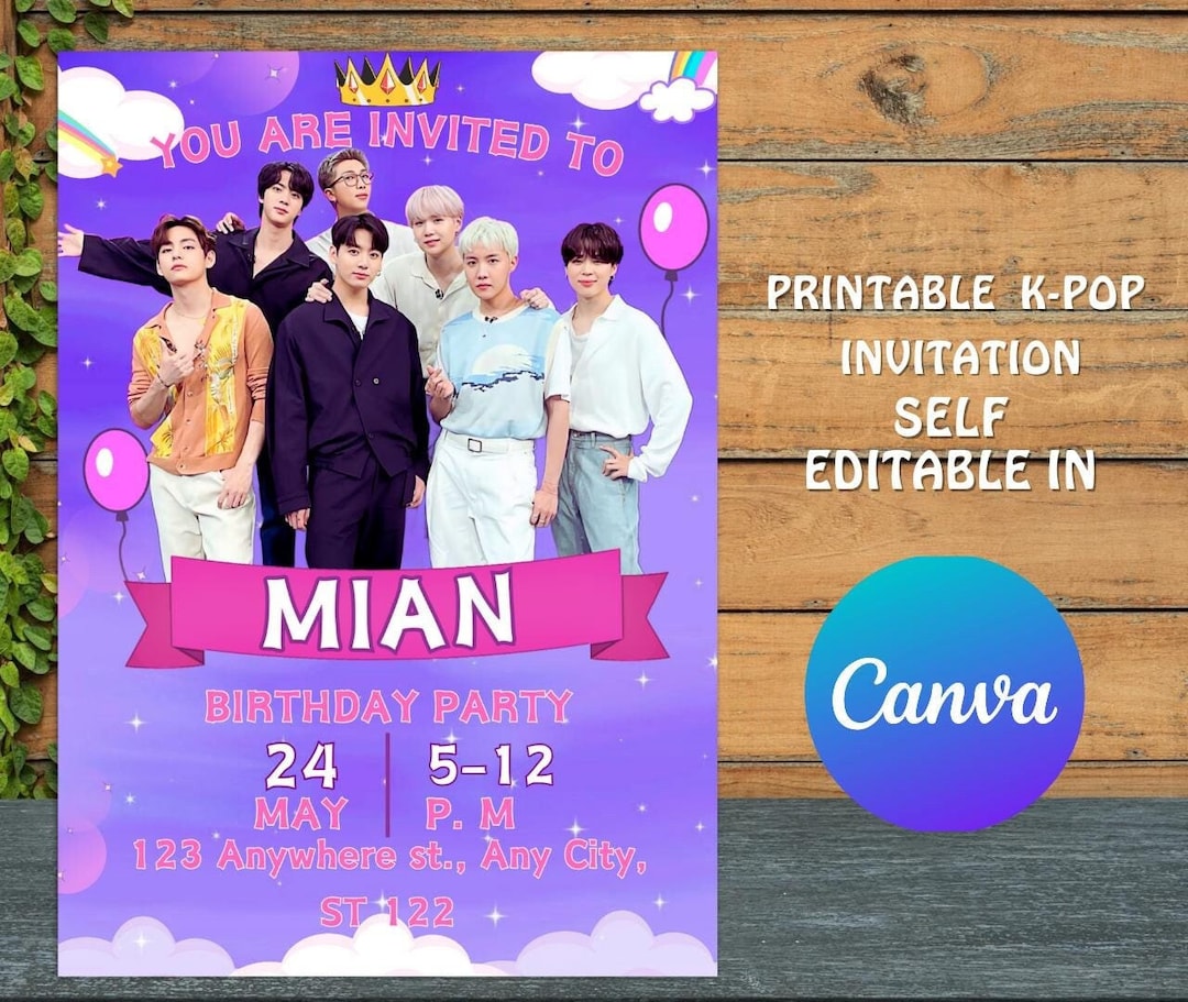 BTS Customized Birthday Invitation / BTS Kpop Invitation, Kpop Birthday ...