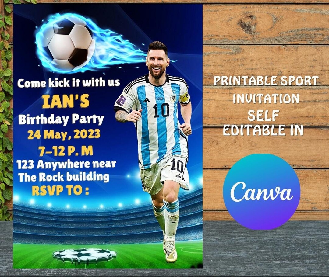 Lionel Messi Birthday Invitation, Messi Invitation, Lionel Messi ...