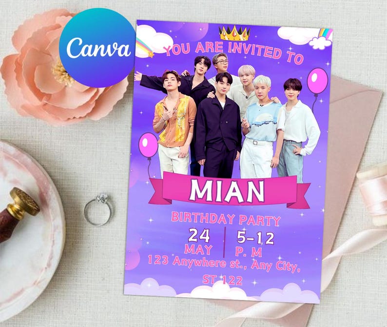 BTS Customized Birthday Invitation / BTS Kpop Invitation, Kpop Birthday ...