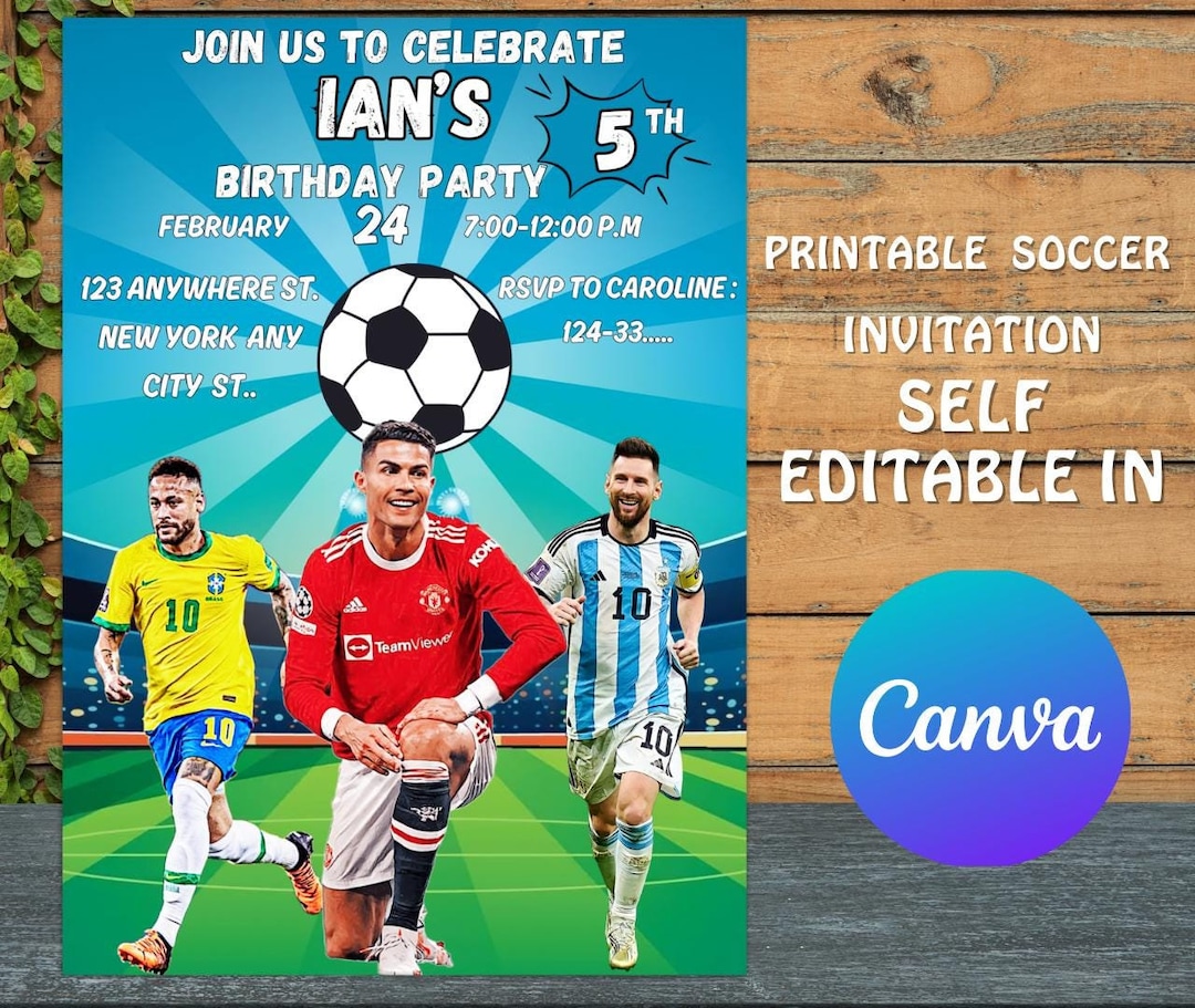 Ronaldo Birthday Invitation,messi Neymar Invitation, Cristanio Ronaldo ...