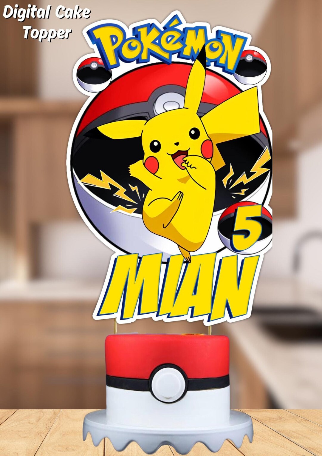 Pikachu Cake Topper Pokemon Cake Topper Pikachu Printable Cake Topper ...