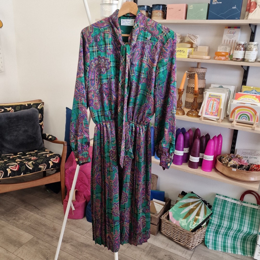 90s Vintage Gay Boyer Green Dress, in a Green Tartan Paisley Print - Etsy