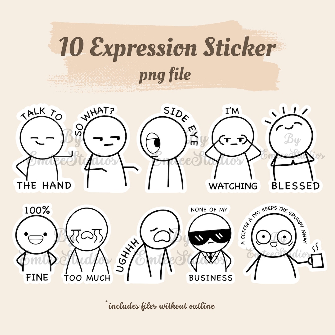 Expression, Emotion Digital Sticker, Clipart Bundle | PNG, Transparent ...