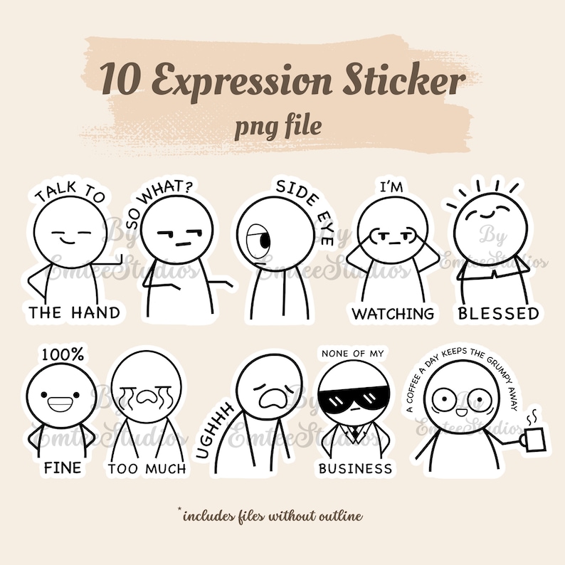 Expression, Emotion Digital Sticker, Clipart Bundle | PNG, Transparent ...