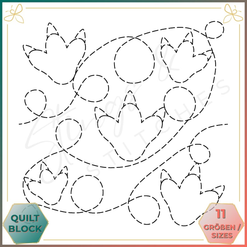 Dinosaur Footprint - Quilt Pattern - Embroidery Pattern (digital) - Edge to Edge Quilting ...
