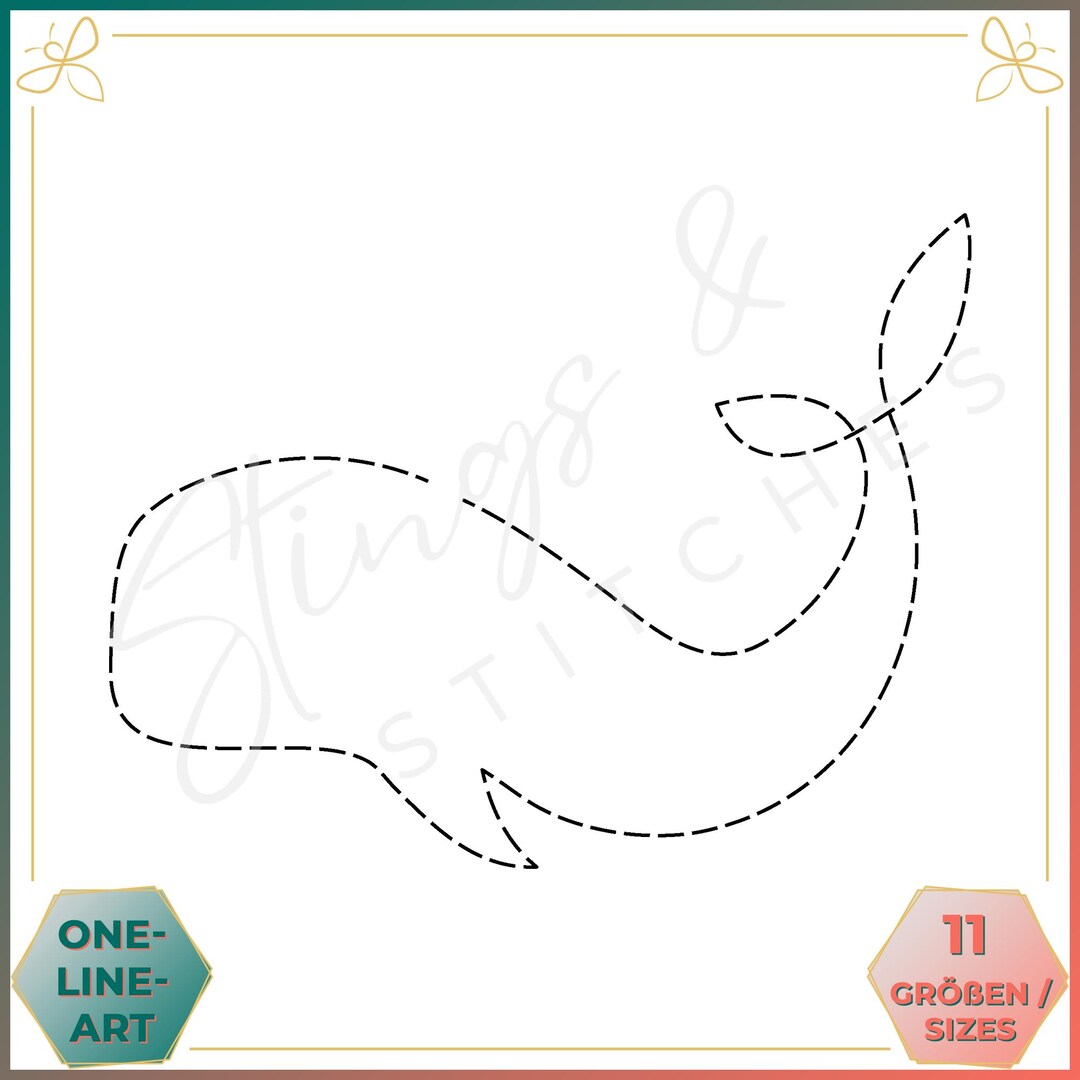 Wal / Whale - One Line Art - Digital Embroidery Pattern - Embroidery ...