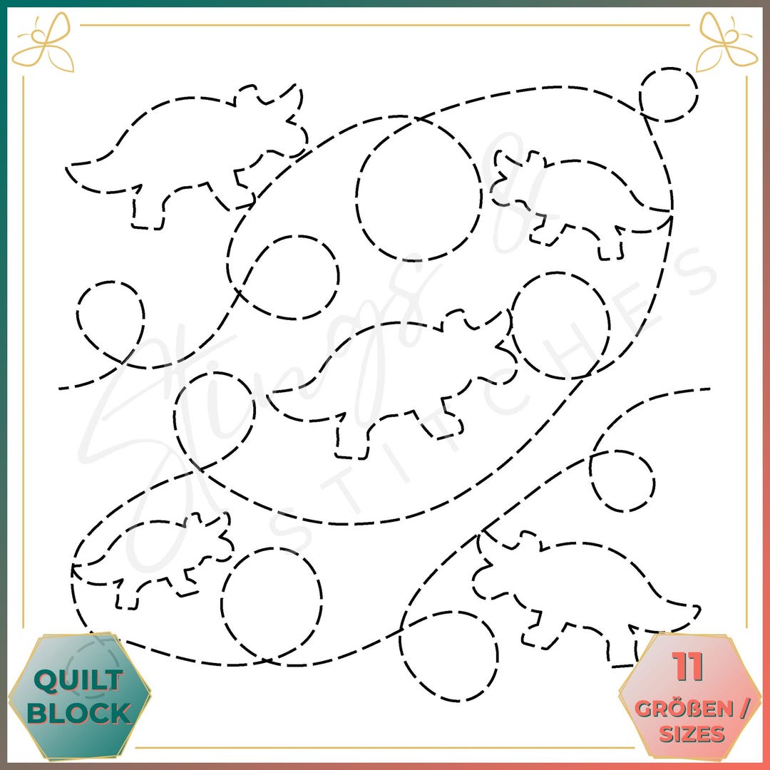 Dinosaur - Triceratops - Quilt Pattern - Embroidery Pattern (digital ...