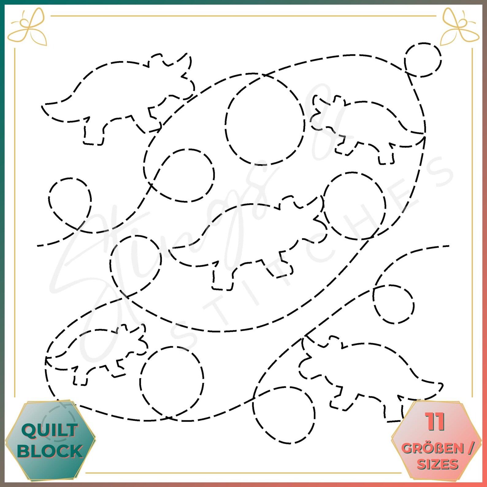 Dinosaur - Triceratops - Quilt Pattern - Embroidery Pattern (digital ...