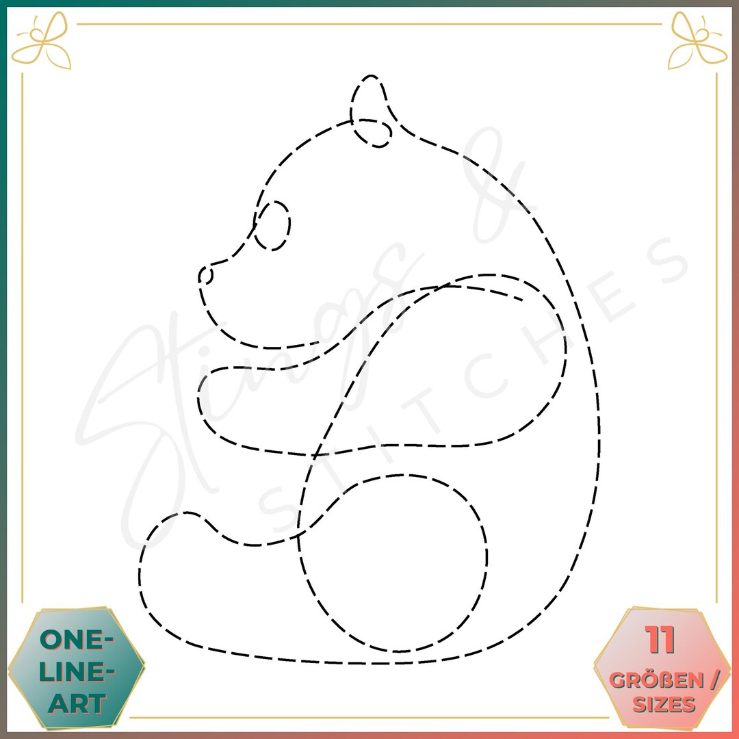 Panda One Line Art Digital Embroidery Pattern Embroidery Pattern ...