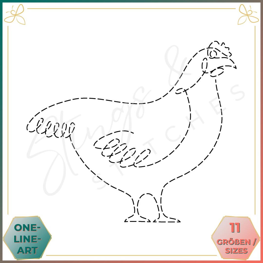 Hen - One Line Art - Digital Embroidery Pattern - Etsy