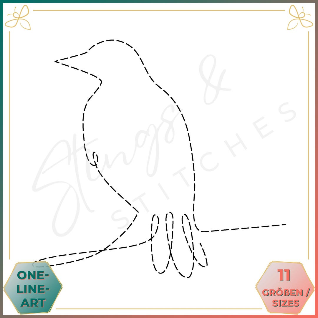 Crow - One Line Art - Digital Embroidery Pattern - Embroidery Pattern ...