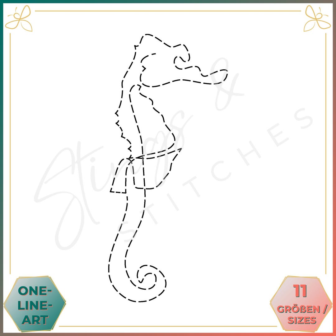 Seahorse - One Line Art - Digital Embroidery Pattern - Etsy